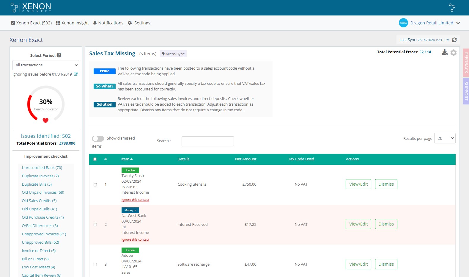 Sales Tax Missing - Xenon Connect